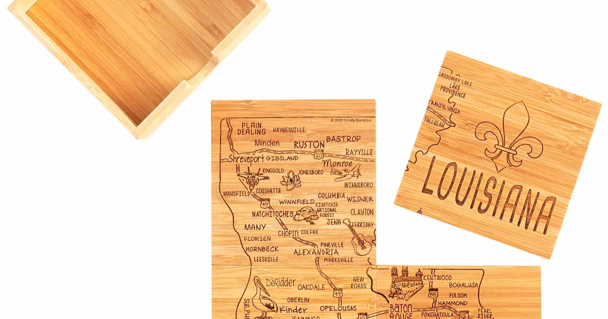 4-Piece Louisiana Puzzle Coaster Set with Case – Totally Bamboo