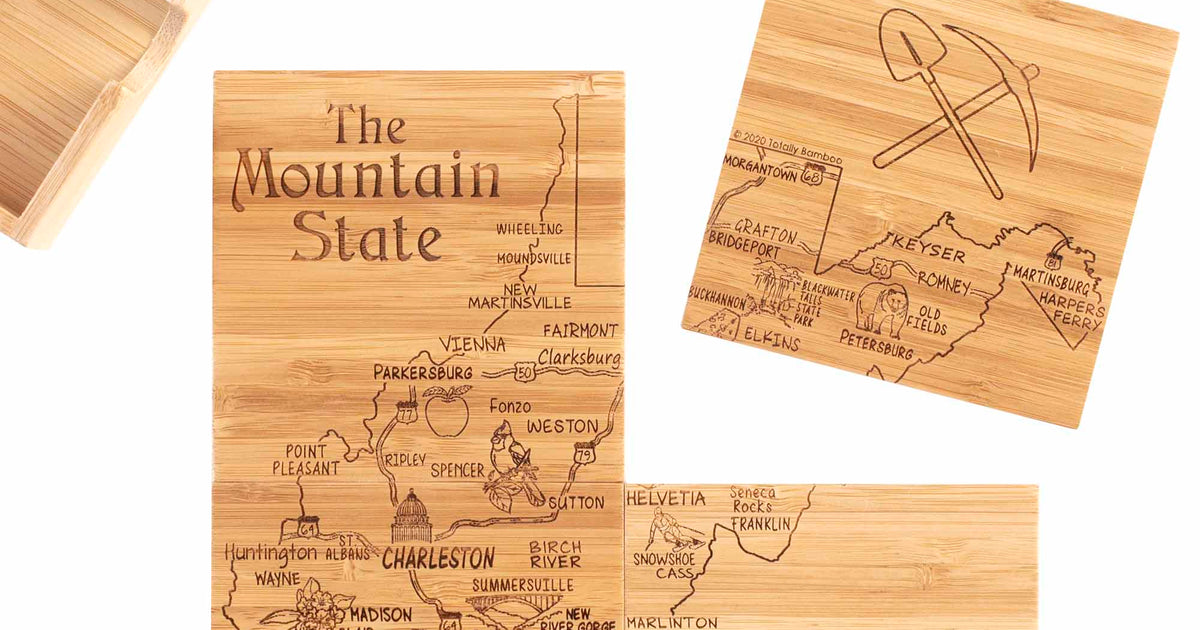 4-Piece West Virginia Puzzle Coaster Set with Case – Totally Bamboo