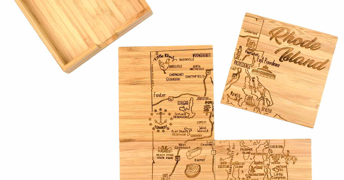 4-Piece Rhode Island Puzzle Coaster Set with Case – Totally Bamboo