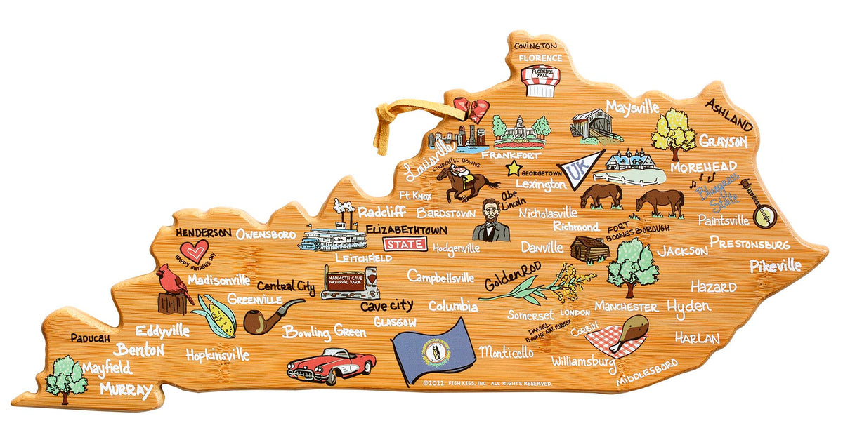 Kentucky State Shaped Cutting Board with Artwork by Fish Kiss ...