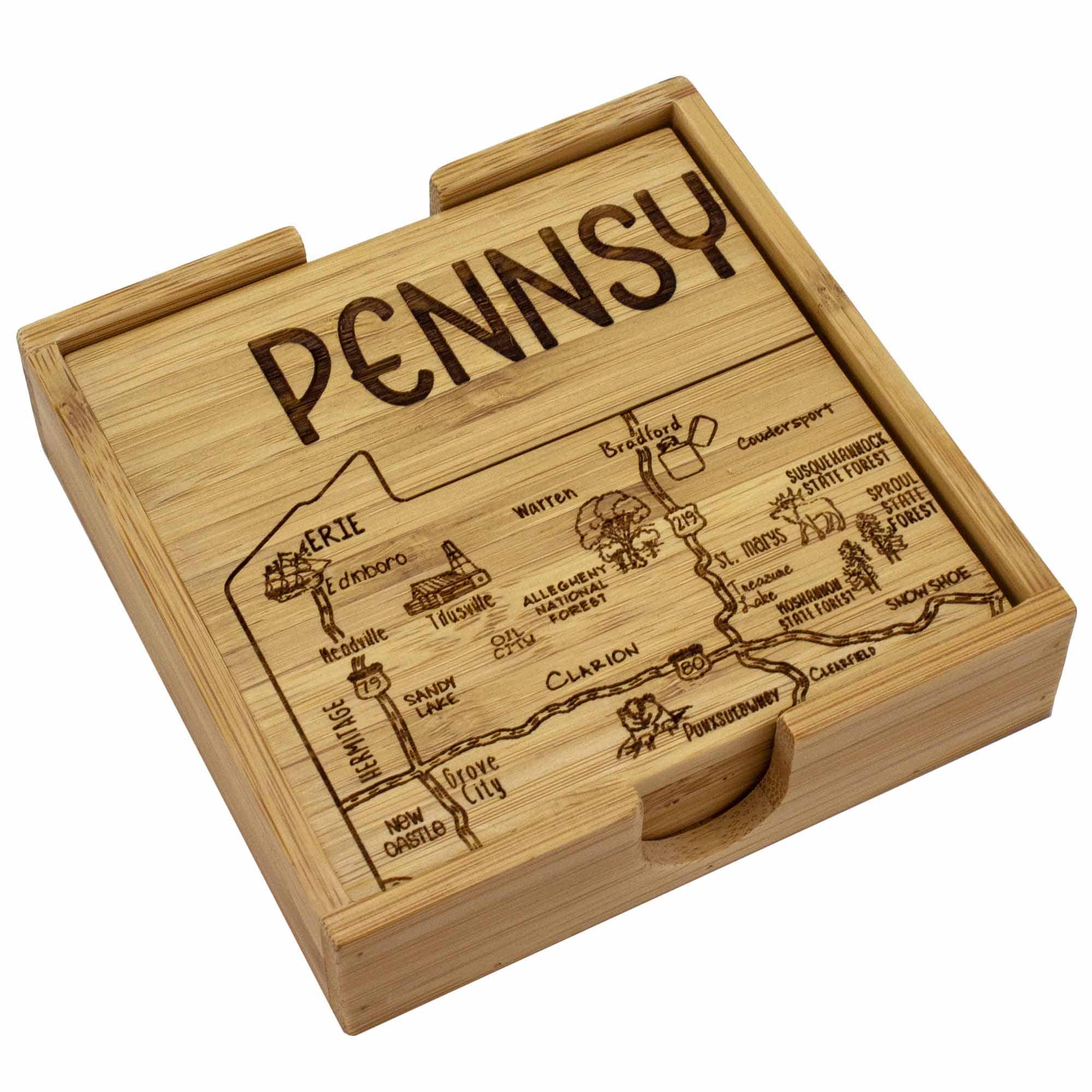 4-Piece Pennsylvania Puzzle Coaster Set with Case – Totally Bamboo