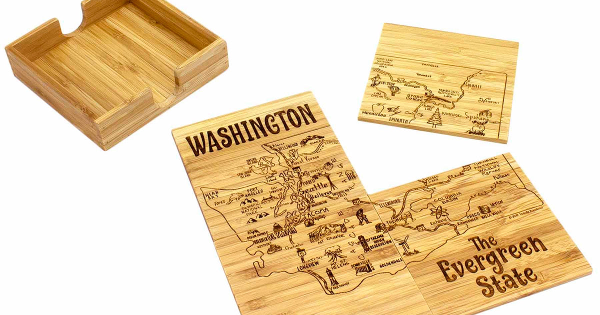 4-Piece Washington Puzzle Coaster Set with Case – Totally Bamboo