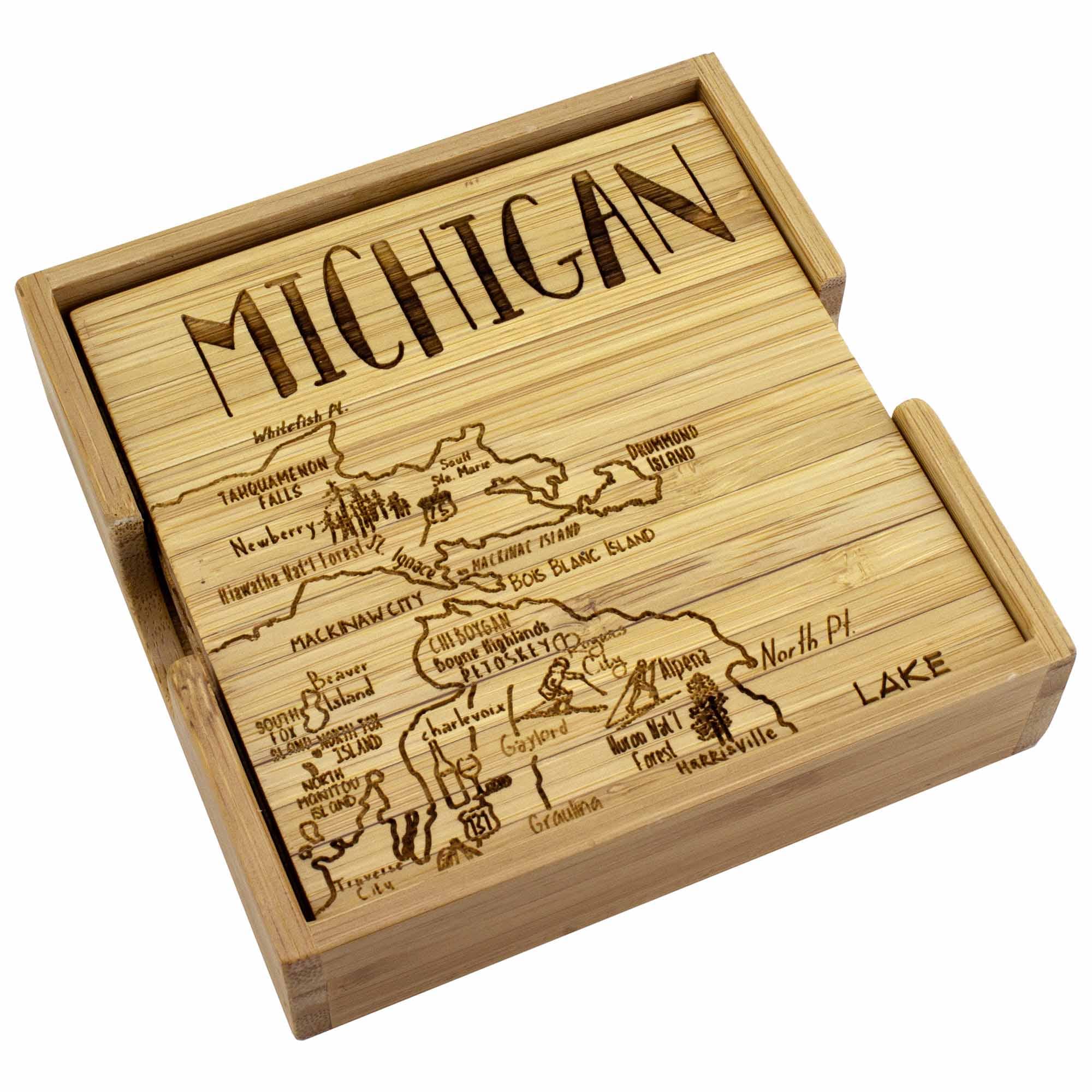 4-Piece Michigan Puzzle Coaster Set with Case – Totally Bamboo
