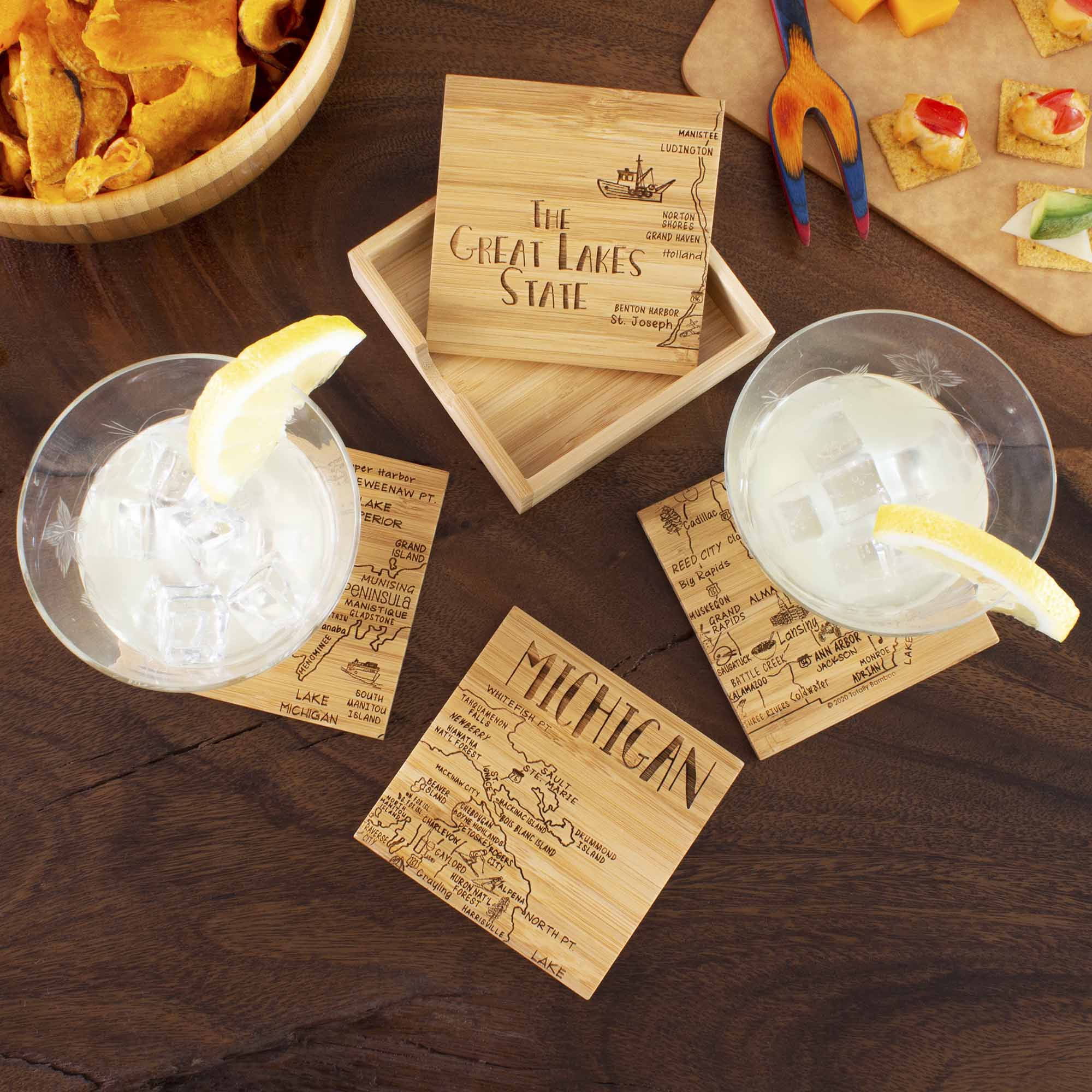 4-Piece Michigan Puzzle Coaster Set with Case – Totally Bamboo