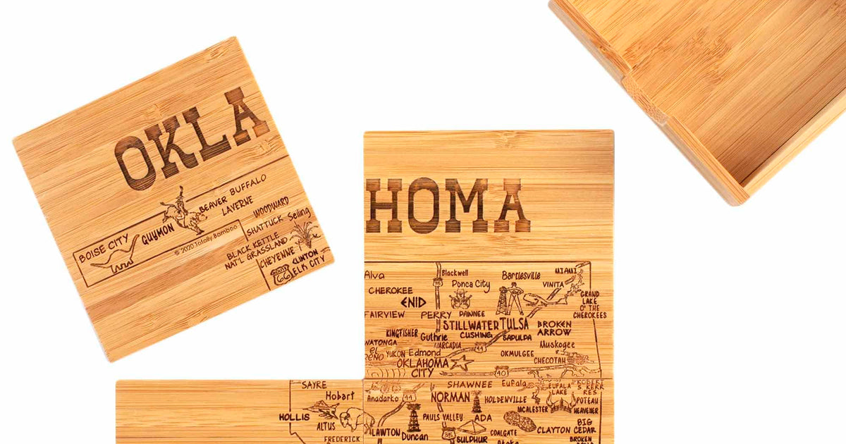 4-Piece Oklahoma Puzzle Coaster Set with Case – Totally Bamboo