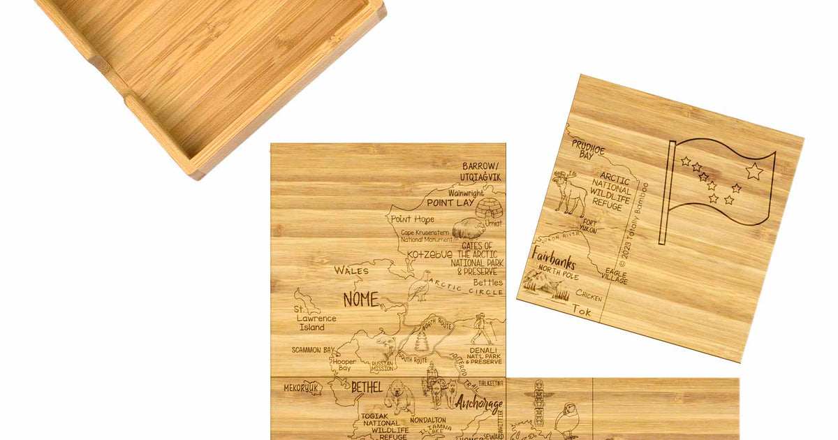 4-Piece Alaska Puzzle Coaster Set with Case – Totally Bamboo