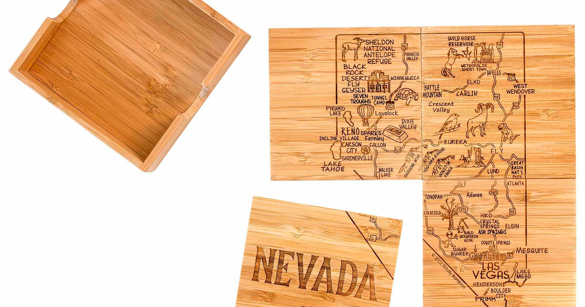 4-Piece Nevada Puzzle Coaster Set with Case – Totally Bamboo