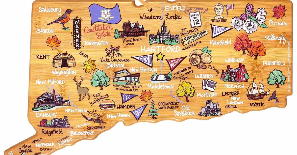 Connecticut Cutting Board with Artwork by Fish Kiss™ – Totally Bamboo