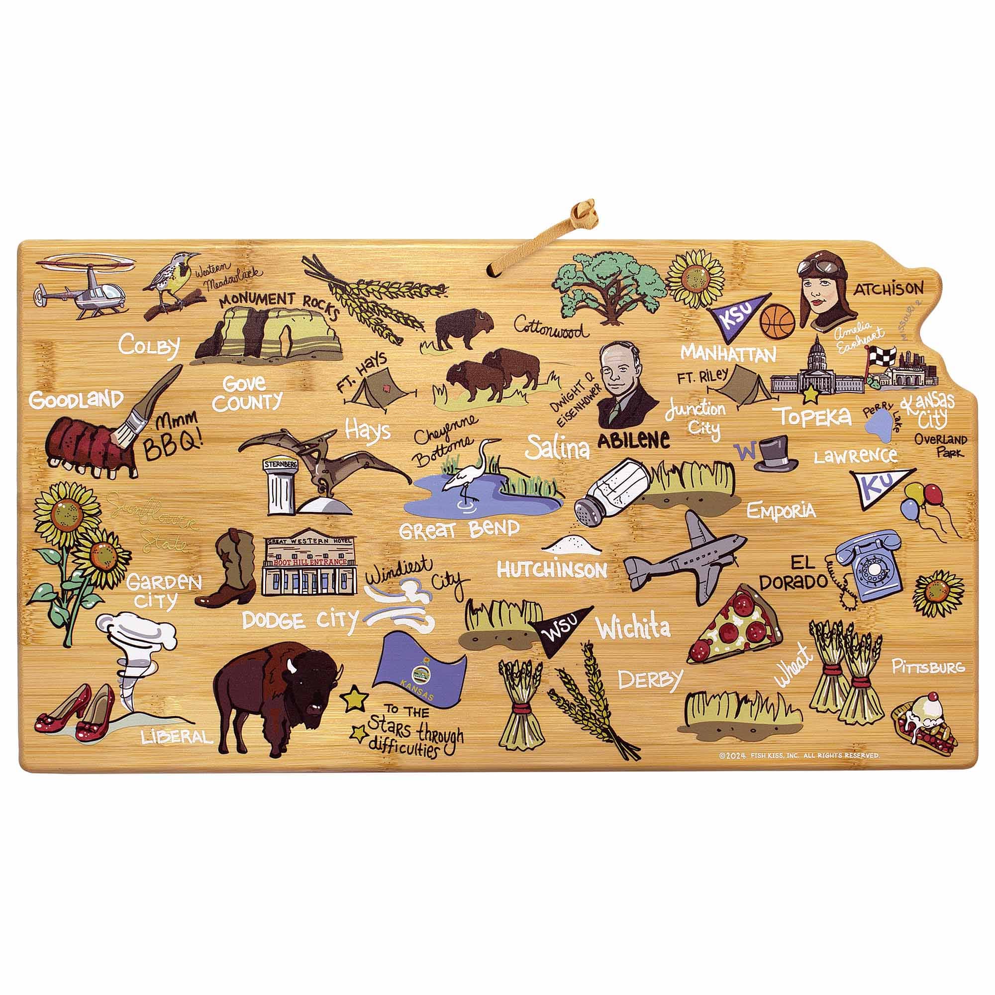 Kansas Cutting Board with Artwork by Fish Kiss™ – Totally Bamboo