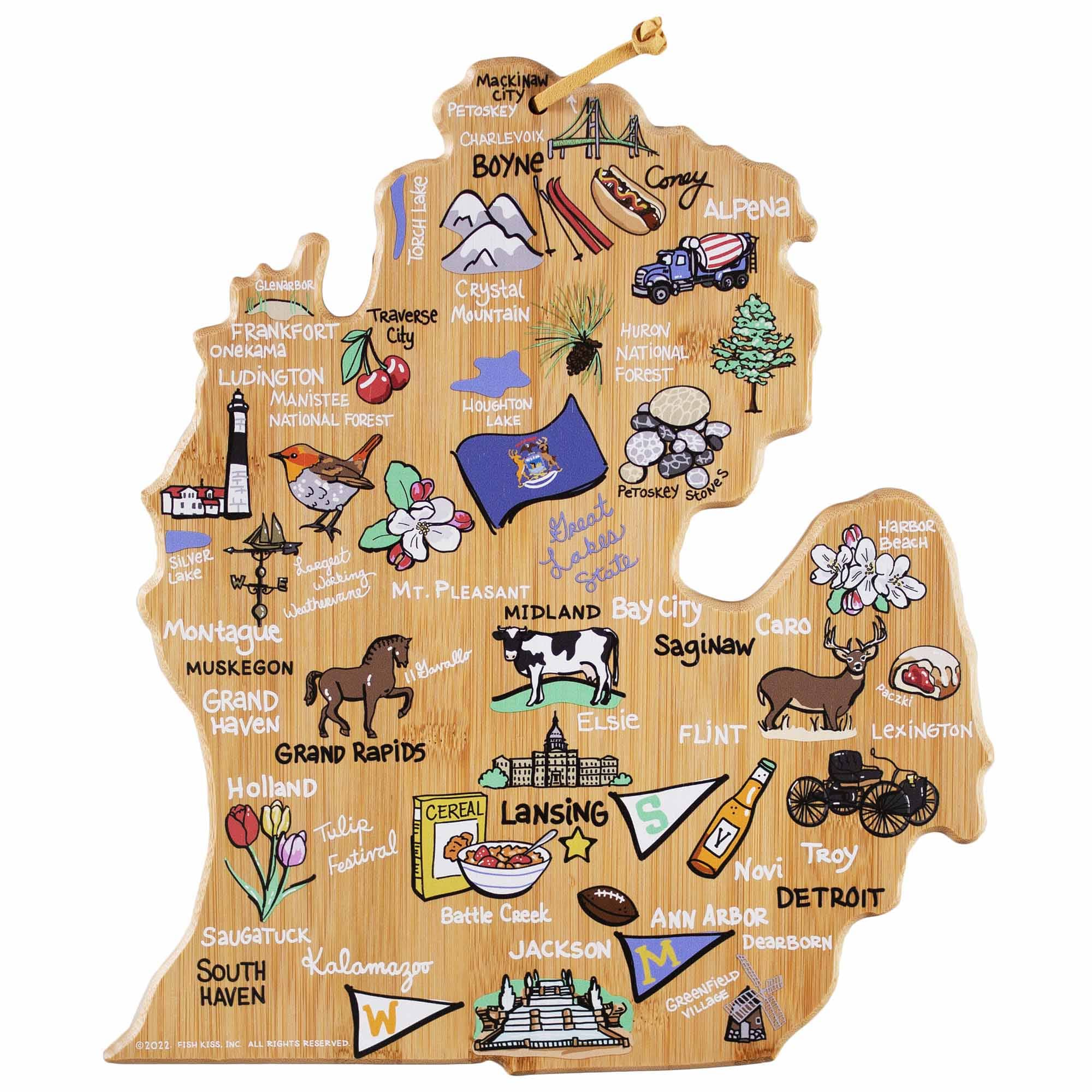 Michigan Mitten Cutting Board with Artwork by Fish Kiss™ – Totally Bamboo