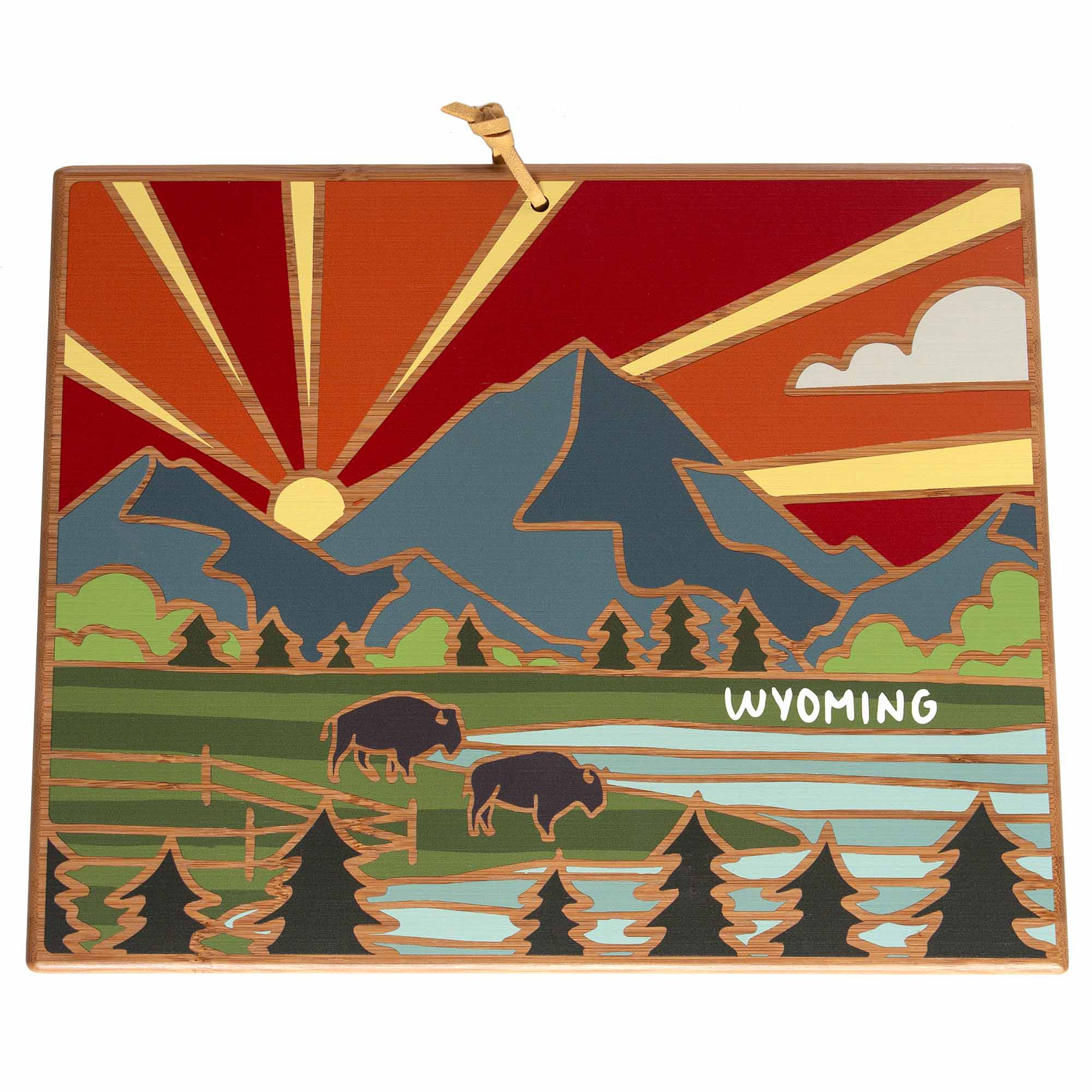 Wyoming State Shaped Serving & Cutting Board with Artwork by Summer ...