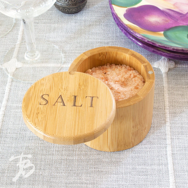 Salt Box with Magnetic Swivel Lid, "Salt" Engraving on Lid – Totally Bamboo