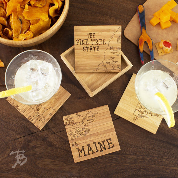 Maine State Puzzle 4-Pc. Coaster Set with Case – Totally Bamboo